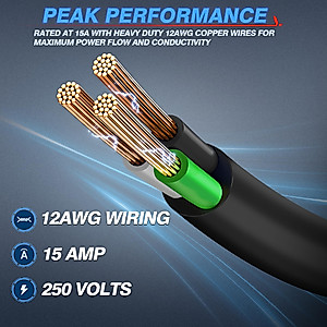 MICTUNING 15Amp 250V AC Port Plug with Heavy Duty Integrated Dual 20" Extension Cord Y Splitter Cable and Water-Resistant Spring-loaded Cover - Black