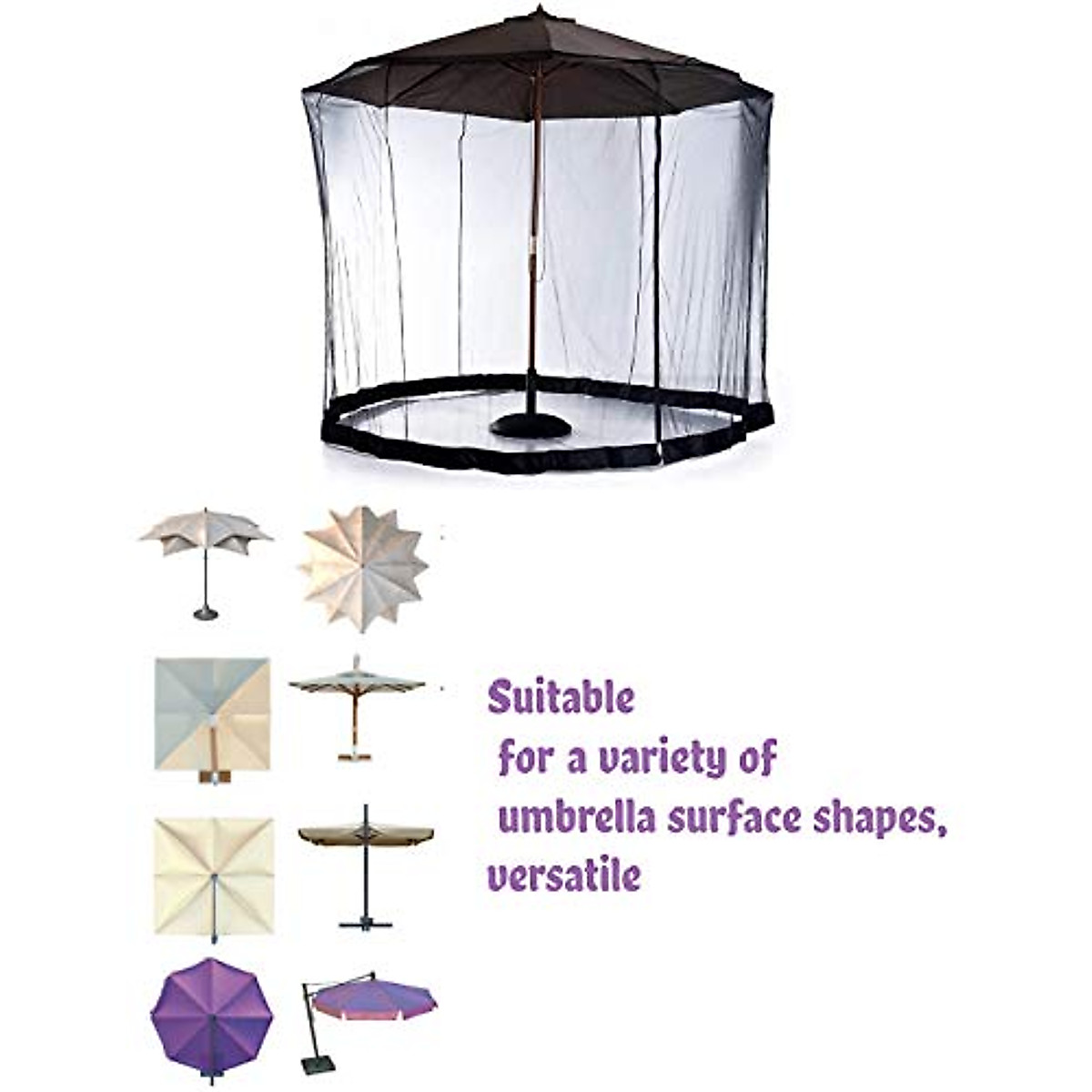 ALWOA Patio Umbrella Netting,Polyester Mesh Screen with Zipper Enclosure - Patio Umbrella Netting for Porch Canopy Set Screen House Works Outdoor Garden Umbrella Table Parasol Cover