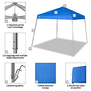 CROWN SHADES 8x8 Pop Up Canopy Tent, Slant Leg Outdoor Canopy with Carry Bag, Beach Tent, Sports Shelter(Blue)