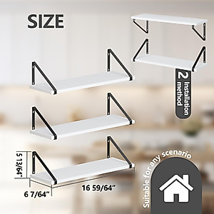 BAMEOS Floating Shelves Rustic Wood Wall Shelf Set of 3, Bookshelf Bathroom Shelf for Living Room, Office, and Bedroom (White)