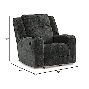 Signature Design by Ashley Martinglenn Modern Chevron Velvet Manual Rocker Recliner with Cup Holders, Black