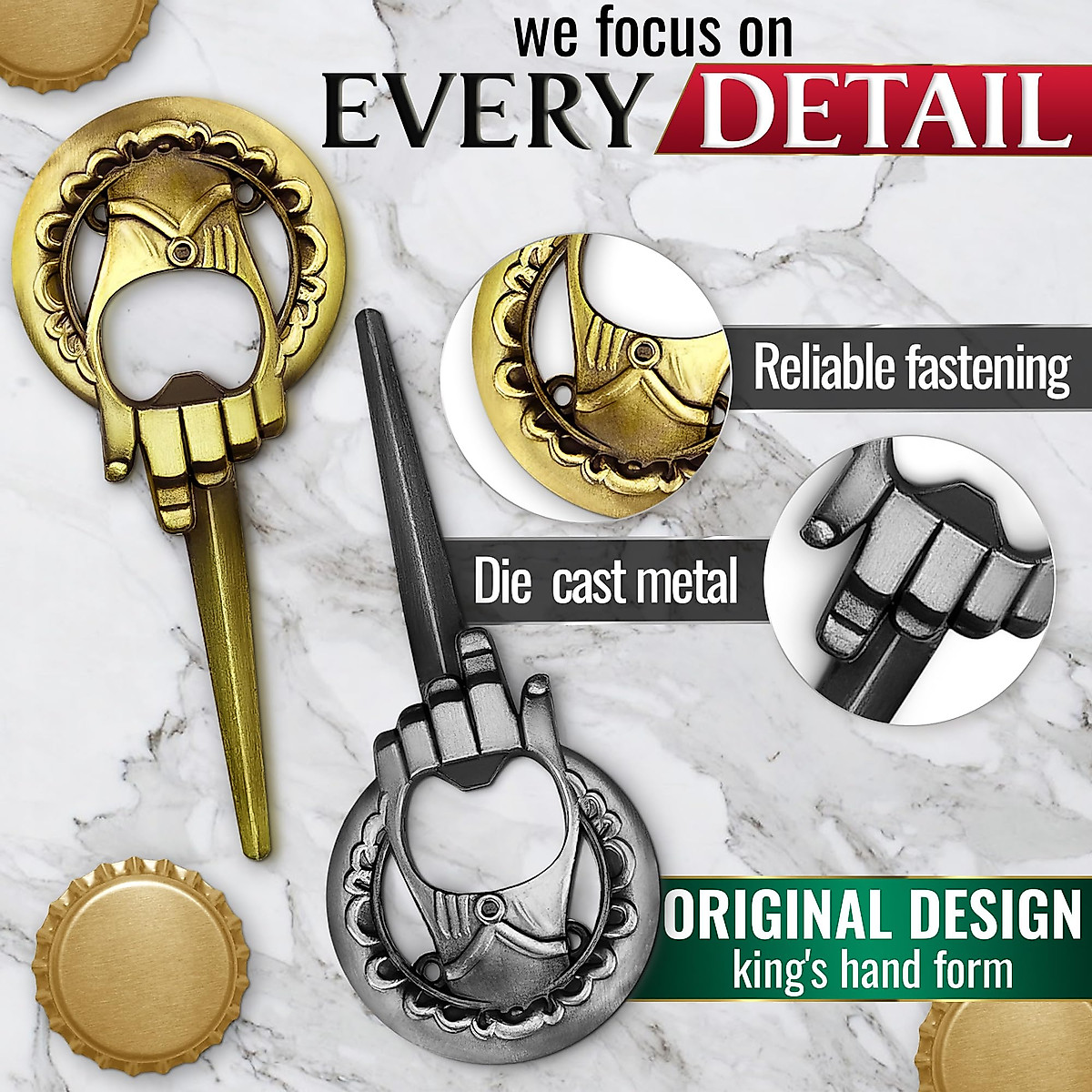 2Pcs King Hand Keychain Bottle Opener Bartender - Beer Can Opener Letter Opener Kings Hand Can Opener Manual - Bartender Bottle Opener Kitchen Gadgets Bottle Opener Keychain for Men Bar Accessories