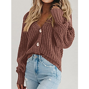 PRETTYGARDEN Solid Color Casual Womens Fall Fashion 2023 Open Front Short Chunky Cardigan Sweaters for Women Soft Outwear (Coffee,Small)
