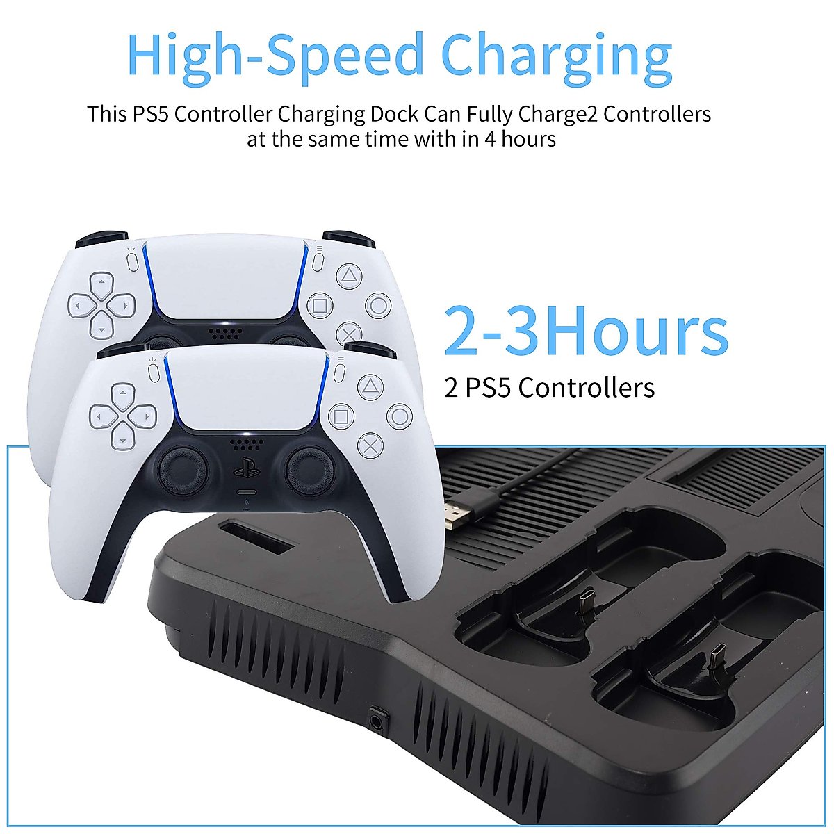 PS5 controller charger，Multifunctional PS5 cooling base,Cooler Fan for PS5 console, Improve the operational life span， Dual handles can be charged at the same time