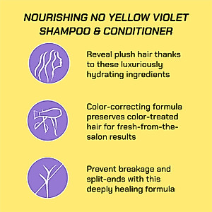 NOW Beauty - Nourishing No Yellow Violet Shampoo And Conditioner - Neutralize Brass, Enhance Shine, Hydrate Hair - 32 Oz Shampoo And 32 Oz Conditioner - 2 Pc