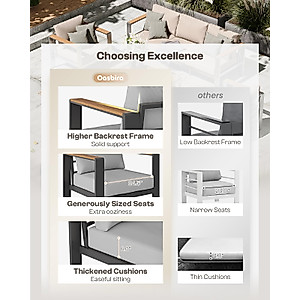 Oasbira Aluminum Outdoor Patio Furniture Loveseat, All-Weather Outdoor Patio Sofa with Washable Thick Cushion, Patio Sofa Couch for Porch, Balcony, Deck, Yard, Gray