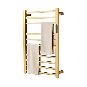 EWDPHW Heated Towel Rack Gold, 10 Bars Towel Warmer Rack for Bathroom Wall Mounted, Timer & Temperature Control Electric Towel Drying Rack, Hardwired