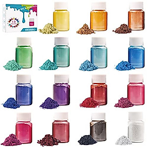 15 Bottles Slime Pigment, Mica Powder for Soap Making, Resin Color Pigment, Mica Powder for Candle Making, Epoxy Resin, Lip Gloss, Natural Powder Pigment for Slime