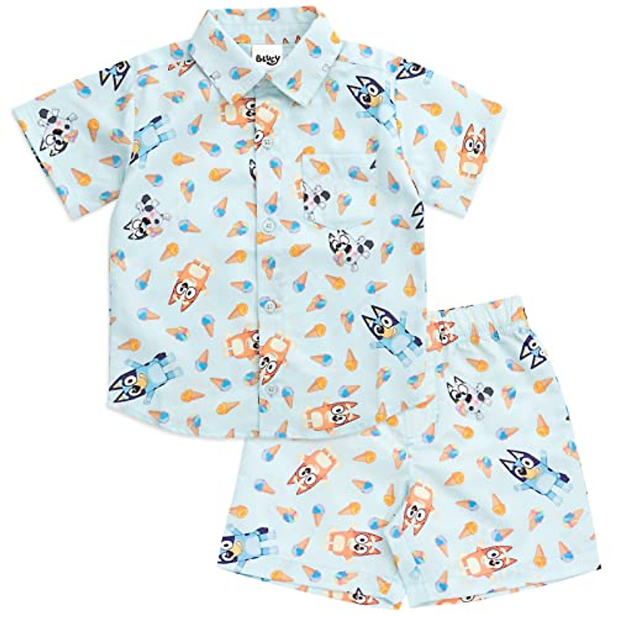 Bluey Bingo Toddler Boys Hawaiian Button Down Shirt and Shorts 3T