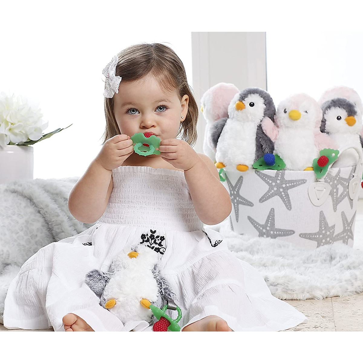 RaZbaby Soft Silicone Infant & Baby 3M+ Teether Toy Berrybumps Textured Teething Relief Pacifier - Soothes Sore Gums - Hands-Free & Easy-to-Hold Fruit-Shaped RaZberry Design, BPA Free – Blue