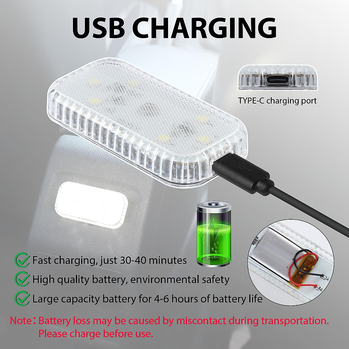 LivTee 2PCS Wireless Small Car LED Lights Interior, USB Rechargeable Car Interior Led Night Light for Car Decor, Car Accessories for Men and Woman (White)