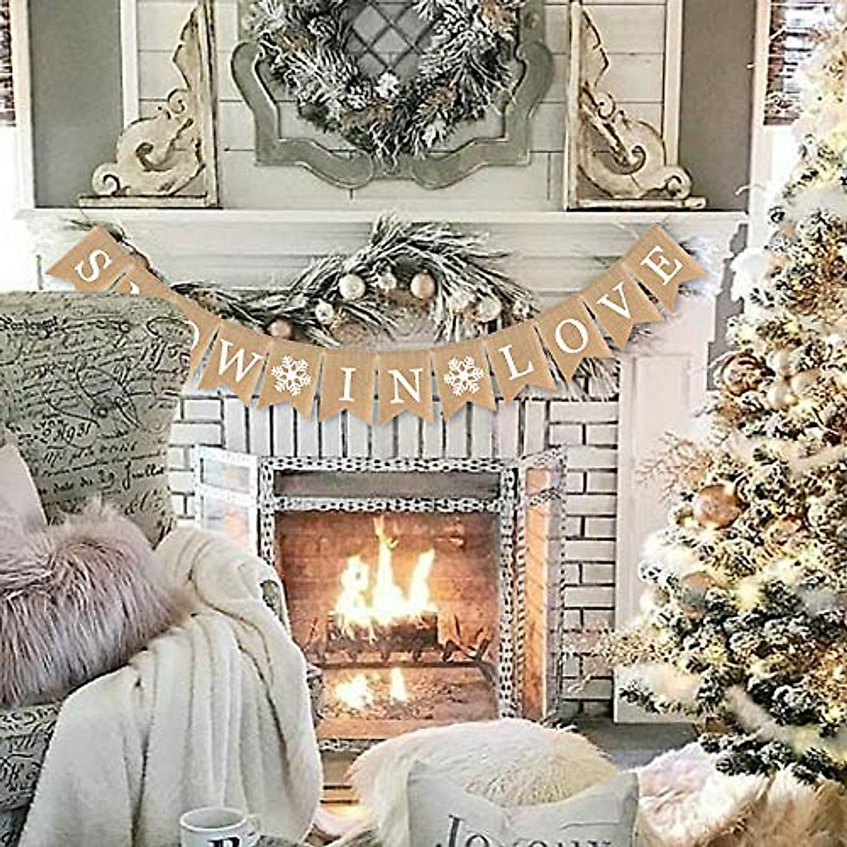 7-gost Burlap Snow in Love Banner Winter Wedding Shower Bridal Shower Garland Decoration