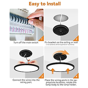 4PACK LED Flush Mount Ceiling Light Fixture Black, 9Inch 24Watt, 3000k/4500k/6000K LED Ceiling Light, Ultra Slim Flush Mount LED Ceiling Lamp for Bedroom, Living Room, Kitchen, Hallway,NOT-DIMMABLE