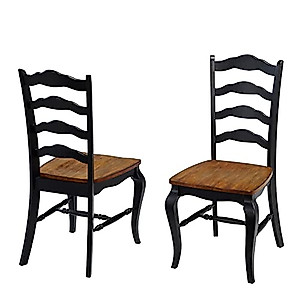 Home Styles French Countryside Oak and Black Pair of Dining Chairs with Distressed Oak Contoured Seat, Rubbed Black Finish, and French Leg Design