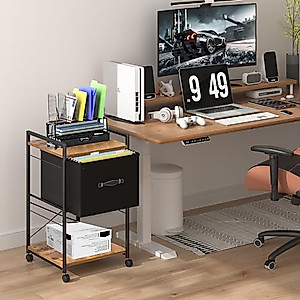 VECELO Mobile File Cabinet, Rolling Printer Shelf with Handle, Fabric Vertical Filing Cabinet fits Letter Size, Sturdy Steel Frame for Home Office, Brown