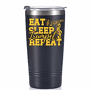 Onebttl Trumpet Gifts for Men, Trumpet Travel Mug for Music Lover, Trumpet Lovers, Sons, Grandson on Christmas, Birthday, Stainless Steel 20Oz Tumbler, Black - Eat Sleep Trumpet Repeat