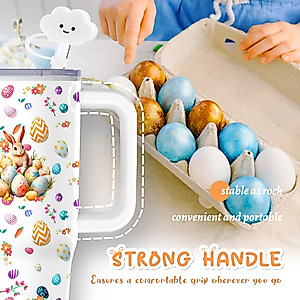 winiwo 40 oz Easter Tumbler with Handle and Straw, Easter Gifts for Kids, Rabbits Lover, Bunny Insulated Tumbler for Hiding Candy Chocolate Eggs, Stainless Steel, Available Gift Wrapping (White)