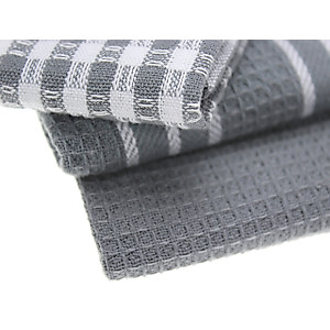 Classic Kitchen Towels, 100% Natural Cotton, The Best Tea Towels, Dish Cloth, Absorbent and Lint-Free, Machine Washable, 18 x 25 Inch, 3 Pack, White with Grey Stripe