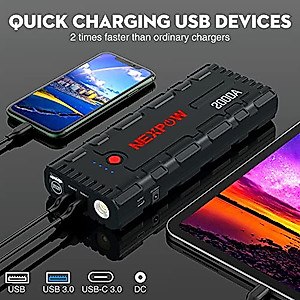 NEXPOW Car Jump Starter, 2000A Peak 12V Portable Car Battery Starter, Auto Battery Booster, Lithium Jump Box with LED Light/USB Quick Charge 3.0
