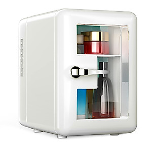 SPECILITE Mini Fridge, 4L/6 Cans AC/DC Skincare Fridge Portable Cooler and Warmer Small Refrigerator Transparent for Bedroom, Beauty, Makeup, Skin Care, Beverage, Cosmetics (White)