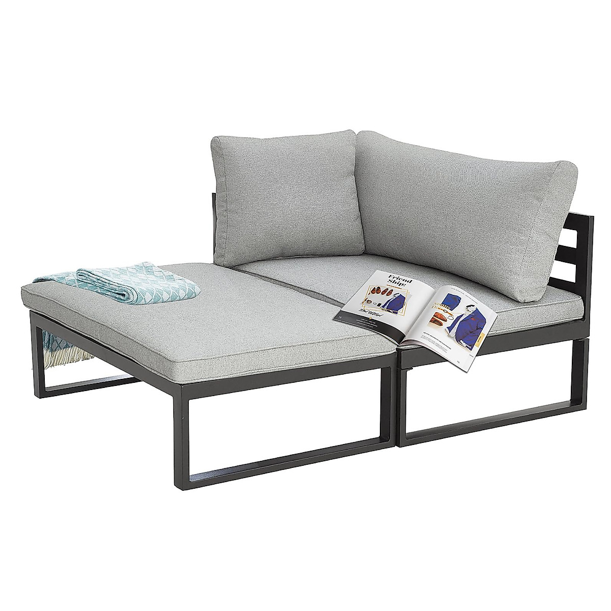 ARTLOFT 2 Piece Outdoor Patio Sofa, Balcony Couch, Porch Couch, Small Corner Patio Sectional Frniture Outdoor Daybed for Apartment, Backyard, with Soft Cushions