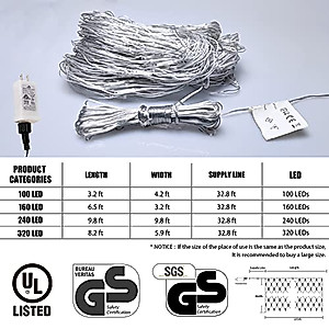 gresonic Net Mesh Lights,320 LEDs 8.2ft x 5.9ft String Lights for Christmas Trees,Bushes,Holiday,Party,Outdoor Wall,Garden Decorations(Cool White)