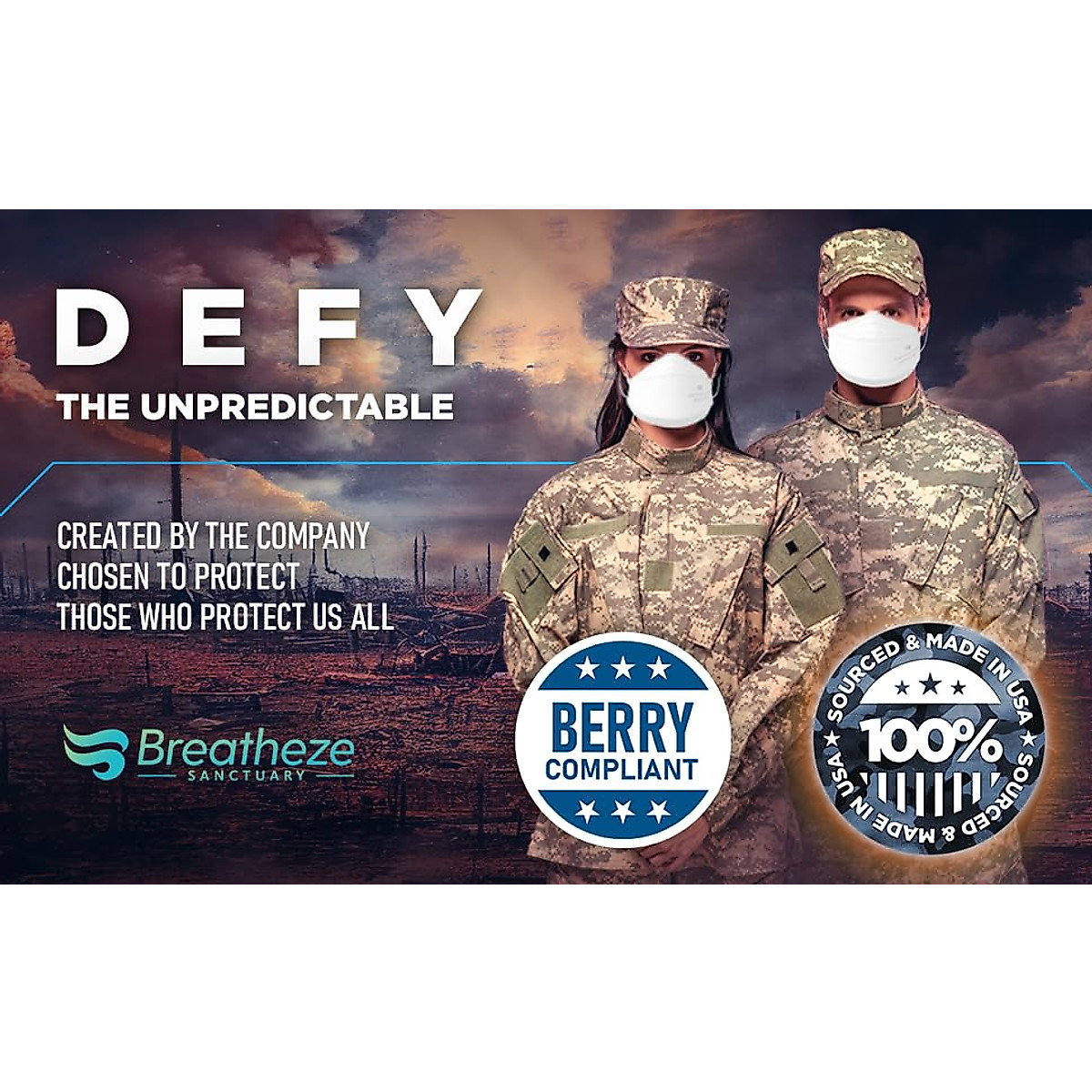 Breatheze KN95 Face Masks Made In USA FDA Registered - Disposable KN95 Mask - 3D Style White 25-pack