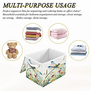 senya Baskets Collapsible Storage Bins with Lids, Dragonfly Wildflowers Painting Storage Boxes Clothes Baskets for Organizing, B06D22020