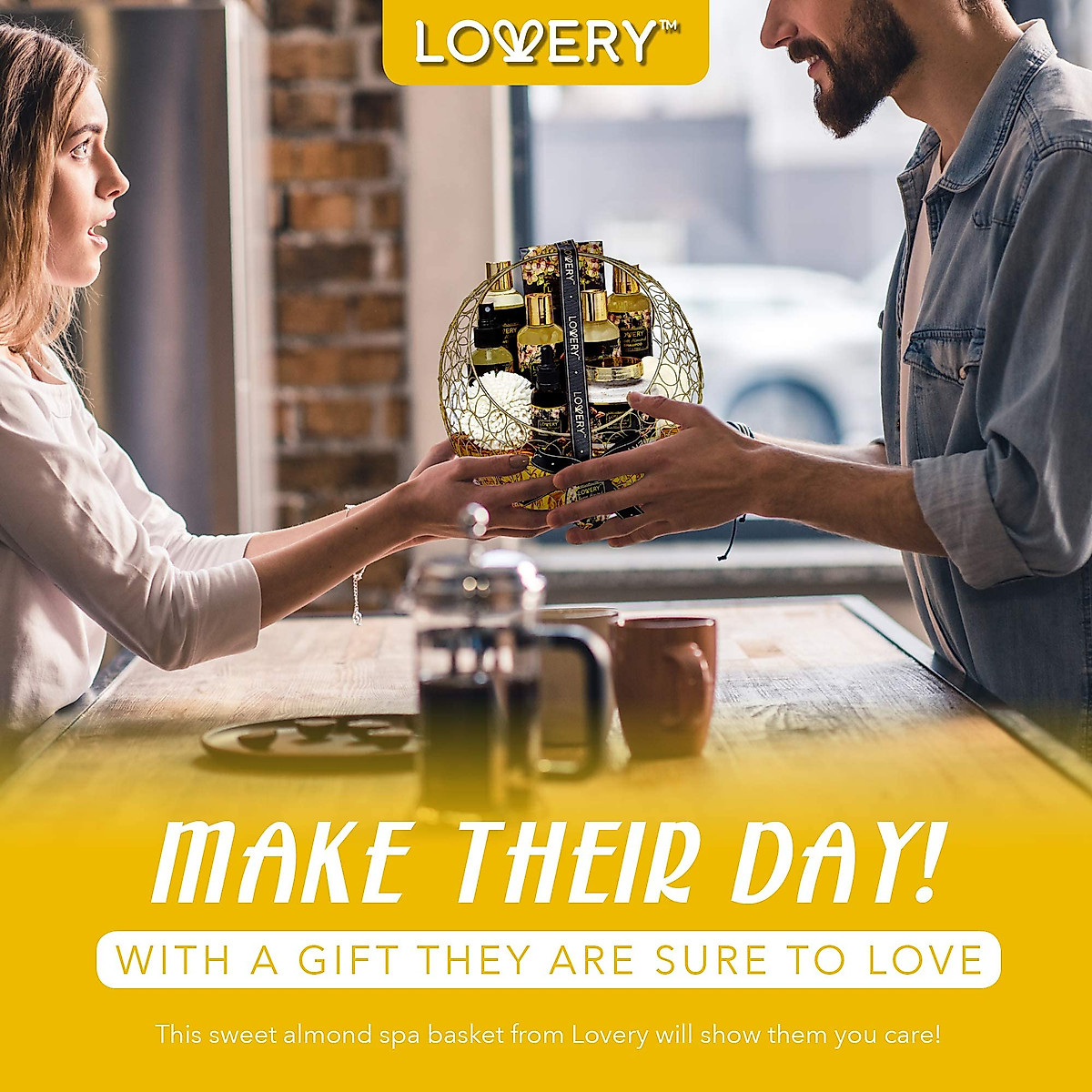 Valentines Gift Basket, Bath and Body Gift Basket For Women and Men – Sweet Almond Home Spa Set with Fragrant Body Lotions, Bath Bombs, Gold Candy Dish & Much More - 11 Piece Set, Care Package for Mom