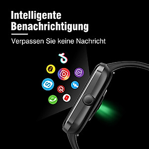 TMHAI Smart Watch, 1.69" Touch Screen Smartwatch with Blood Oxygen, Heart Rate and Sleep Monitor,for Android iOS Phones, 5ATM Waterproof Fitness Watch for Men Women