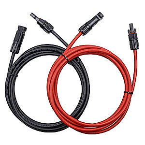 PHITUODA 10FT Black + Red 10AWG(6mm²) Solar Panel Extension Cable Wire, Solar Adaptor Cable with Female and Male Connector - Set of 2