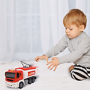 ArtCreativity Light Up Fire Trucks for Kids, Set of 3, Includes Ladder Truck, Tanker Truck, & Engine Truck, Fire Trucks with Real Water Spraying, LEDs, & Sound, Push n Go Fire Trucks for Boys & Girls