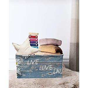 Storage Organizer Bins Set of 1 Storage Baskets for Clothes on Shelves With Handles Live Love Laugh Farm White Daisy Flower Rustic Old Wooden Blue Rectangular Fabric Laundry Baskets for Organizing