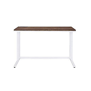 Knocbel 47in Contemporary Computer Desk with Built-in USB Port and Sockets, Home Office Workstation Writing Table with Metal Frame (Walnut and White)