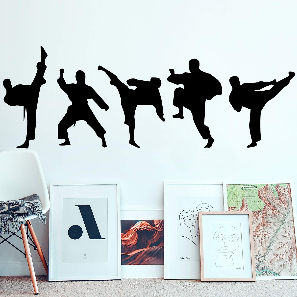 Amaonm Creative Vinyl Sport Taekwondo Wall Decor Taekwondo Player Silhouette Wall Decals Removable DIY Baby Nursery Bedroom Living Room Home Wall Stickers Murals Wall Art 17"x51"