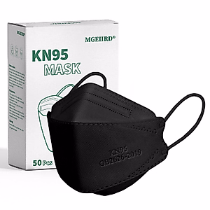 MGEIIRD KN95 Face Masks for Adults 50 Pcs, Individually Wrapped, 5-Ply Black Disposable Face Mask Against PM 2.5 Smoke & Dust, Filtration Efficiency 95%