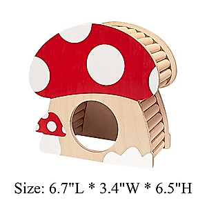 Hamster Mini House, Mushroom-Shaped Wood Hide Home for Dwarf Hamsters, Rat, Gerbils, Syrian, Mice, Small Animals Hideout Habitat Hut, Wooden Hamster Hideaway Toys, Indoor Cave Cage Accessories