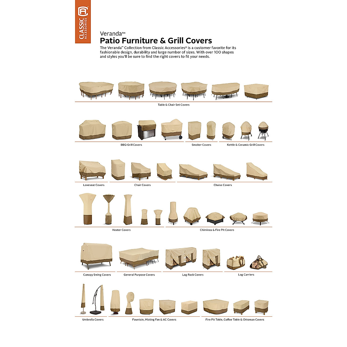 Classic Accessories Veranda Water-Resistant 66 Inch Patio Chaise Lounge Cover, 2 Pack, Patio Furniture Covers