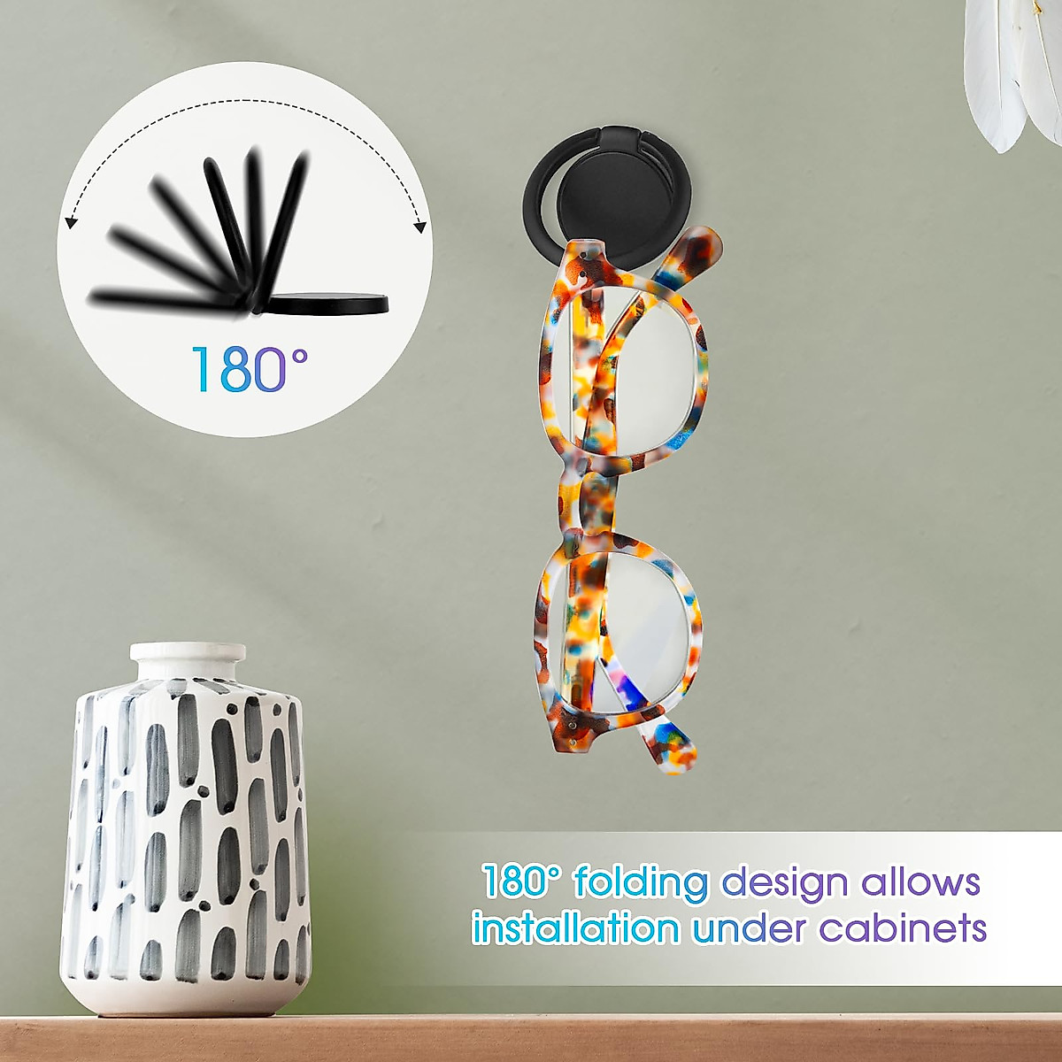 Hariendny 8 Pack Sunglasses Organizer Wall Mounted Sunglasses Holder Wall Hanging Glasses Organizer Eyeglass Holder (Black)