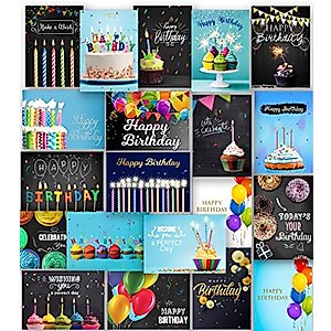 100 Happy Birthday Cards in Bulk with Envelopes, Stickers and Generic Birthday Greetings Inside – Large 5x7 Inches, 20 Unique Designs Notes, Thick Cardstock, Matte Finished in a Sturdy Box
