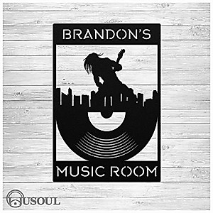 HUSOUL Personalized Music Studio Decor Metal Sign Wall Art, Custom Music Art Wall Decor, Vinyl Disc Shaped Music Room Metal Sign, Musically Decorations, Gifts for Musician, Instrumentalist, Singer