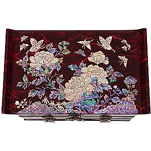 February Mountain Mother of Pearl Wooden Jewelry Organizer Box – Jewelry Storage Box for Women, Features Spacious Drawers, Ideal for Rings, Bracelets, Watches, Chains, Accessories (Peony_Red)