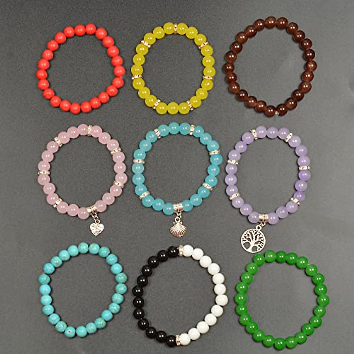 AIFNIY 570PCS Glass Beads for Jewelry Making 8mm Turquoise 24 Colors Crystal Beads Bracelet Making Kit Loose Round Gemstone Stone Spacer Chakra Energy Healing Beads Bulk DIY Crafts (Kit A)