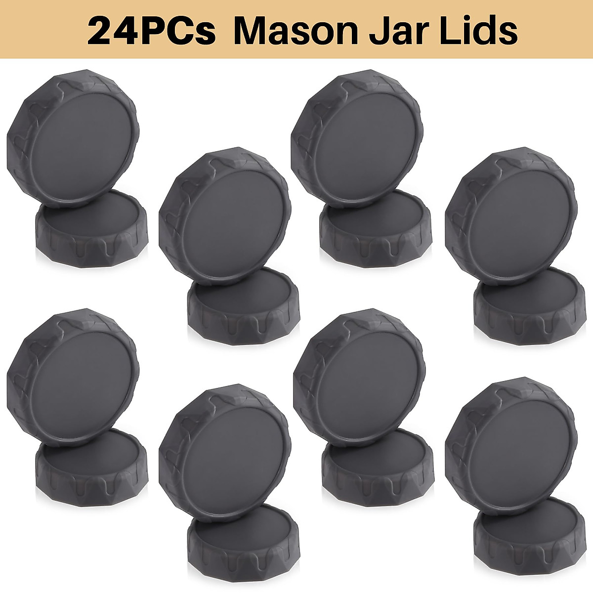 24 Pack Plastic Mason Jar Lids 12 Wide Mouth & 12 Regular Mouth with Sealing Rings Mason Jar Lids Fits Ball, Kerr & More Plastic Lids for Mason Jars Grey