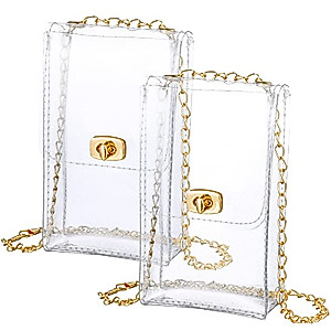 2 Pcs Clear Bag Stadium Approved Small Clear Purses PVC Plastic Bag for Women Girls Men Sporting Concert (Gold Glitter, Simple Style)