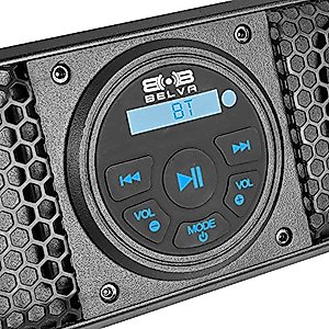 BELVA BASB26 26” Wide IPX5 Weatherproof Marine UTV ATV Sound Bar, Four 3" Speakers, Two 1" Tweeters, Built-in Amplifier, AUX Input, USB Input, Bluetooth Audio and Wireless Remote