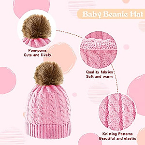 3PCS Baby Winter Hat Scarf Gloves Set Kids Knitted Beanie Cap Neck Warmer Mitten for Boys Girls 0-4Years (Pink)