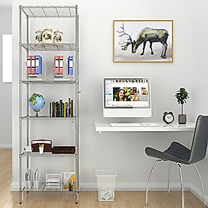 Anfan 6 Tier Wire Shelving Unit Heavy Duty Metal Wire Storage Shelves with Adjustable Leveling Feet & Side Hooks for Kitchen, Garage and Office (Silver)