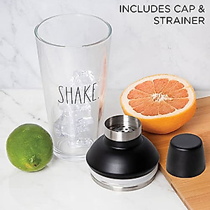 Rae Dunn Glass Cocktail Shaker - Martini Shaker for Drinks - 23 OZ Capacity Glass Margarita Shaker for at Home Bar, Entertaining and Parties (Black)