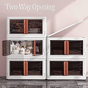 Storage Bins with Lids - 4 Packs Plastic Storage Bins, 22.8 Gal/Per Collapsible Storage Bins with Doors, Folding Storage Box, Stackable Storage Bins, Containers with Wheels for Home Kitchen